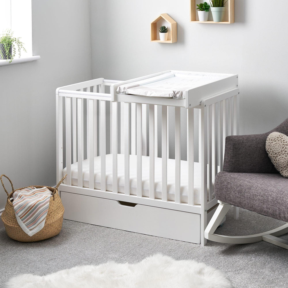 Obaby Bantam Space Saver Cot and Underdrawer - White & Chelsea Baby